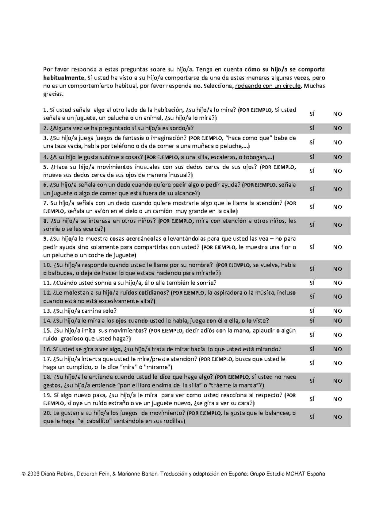 M-CHAT-R F Spanish Spain-4 - © 2009 Diana Robins, Deborah Fein ...