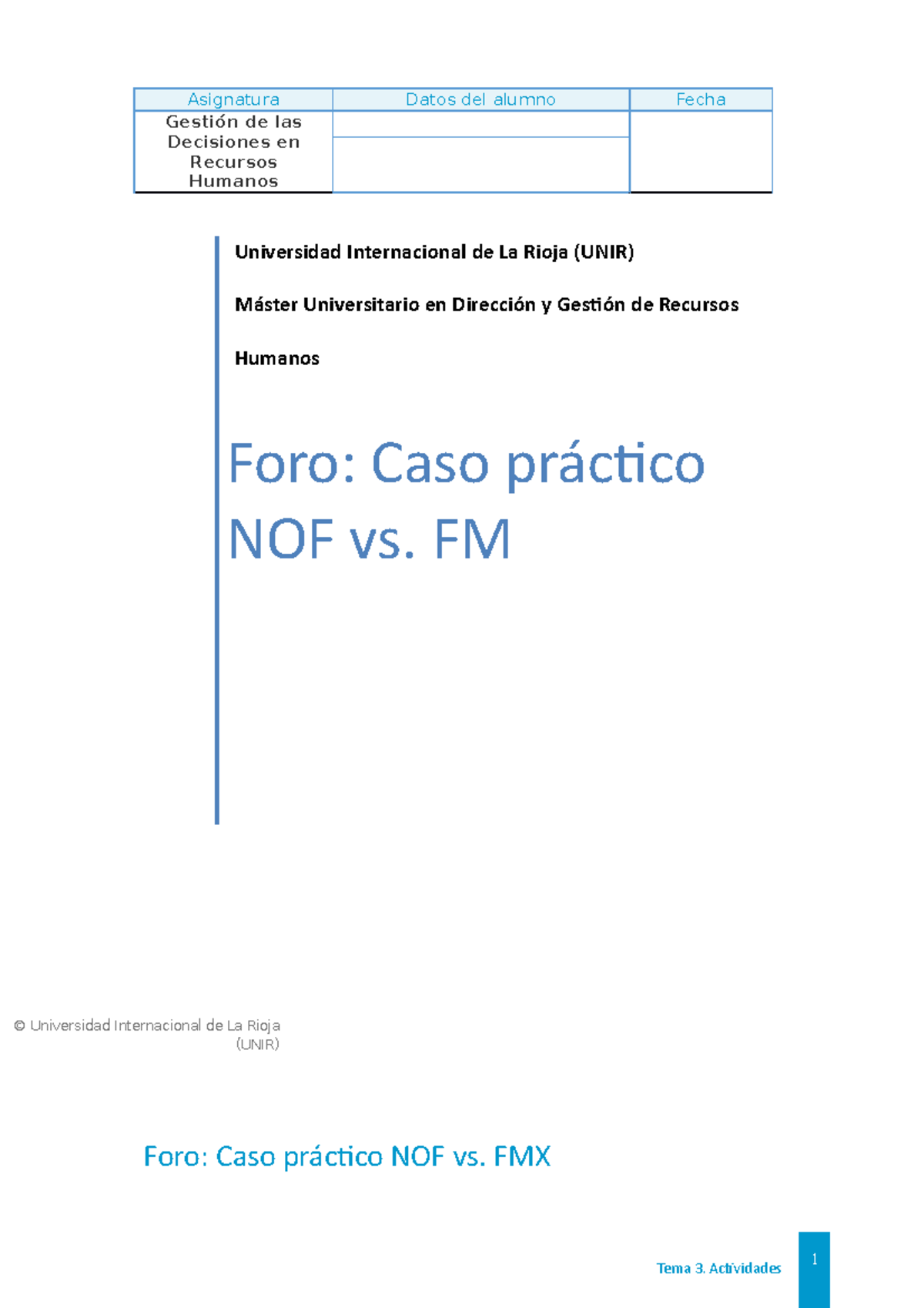 NOF VS FM - NOF vs FM - Gestión de las Decisiones en Recursos Humanos ...