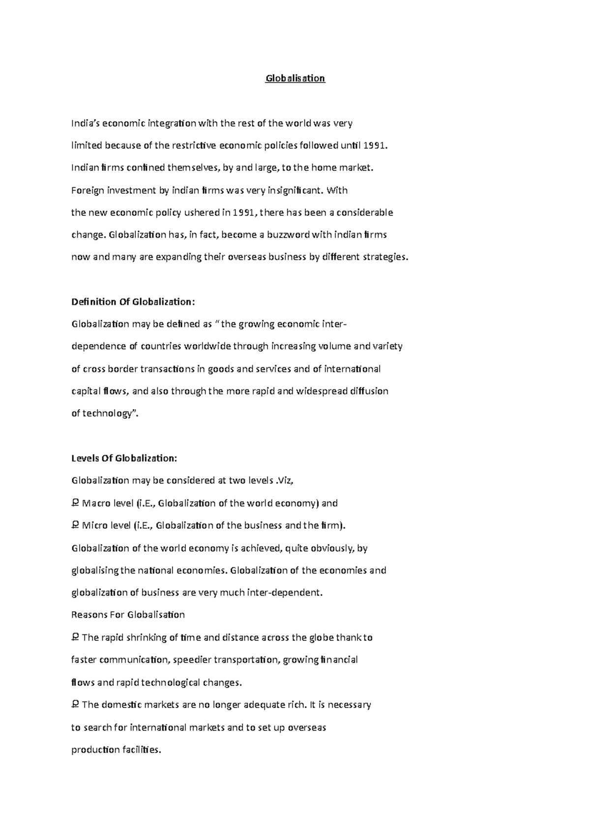 Bel 6 - Short note - Globalisation economic integration with the rest ...
