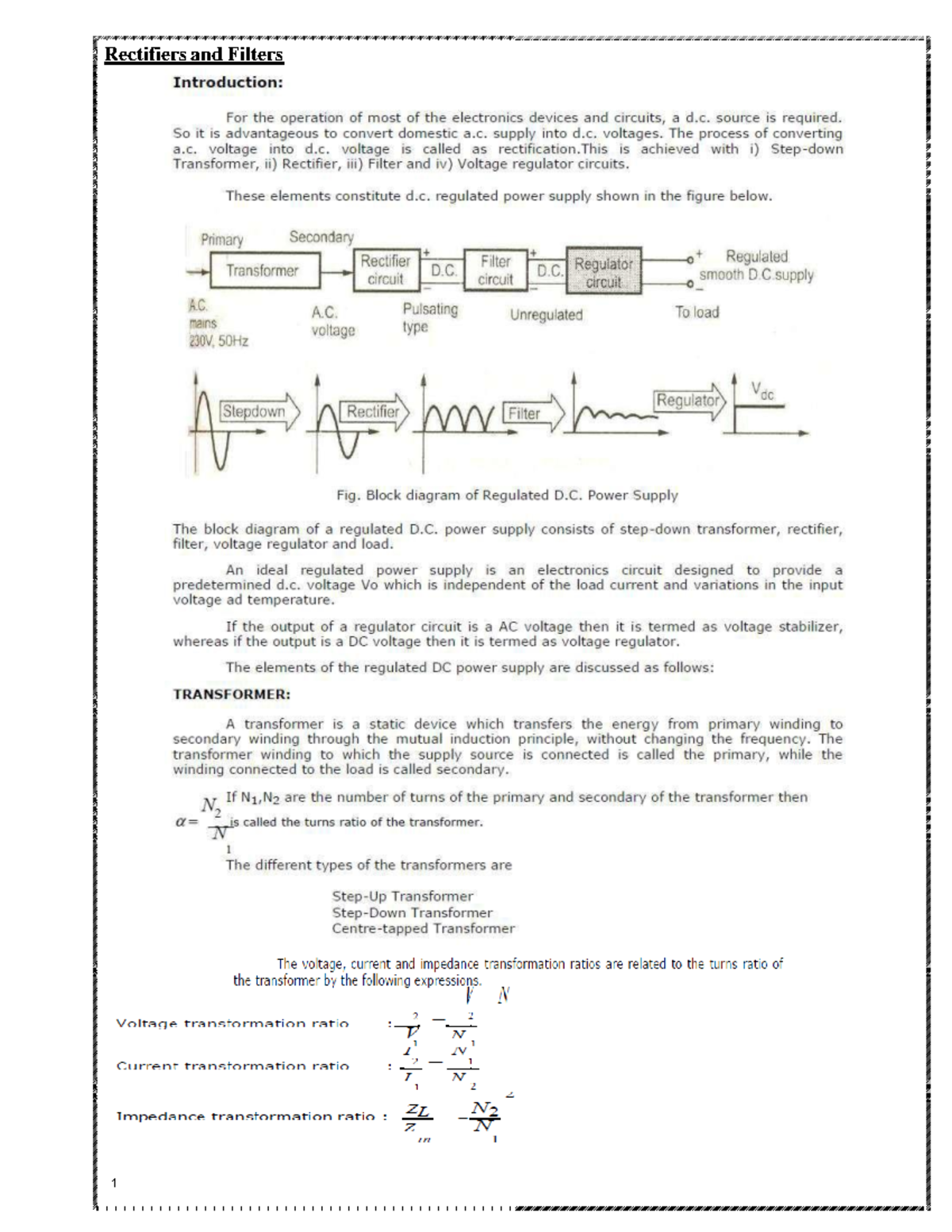 EDC R19 - UNIT-2 - Electronics and communication engineering - Rectifiers and Filters Figure 1 ...