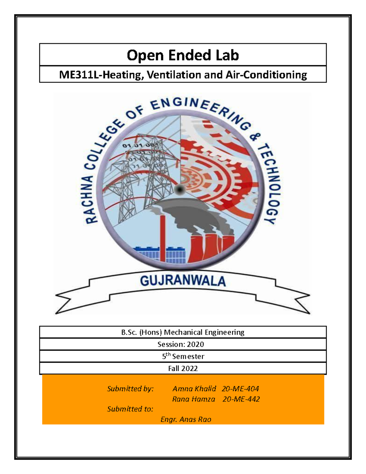 Hap project - HVAc MAp seelction - Open Ended Lab ME311L-Heating ...
