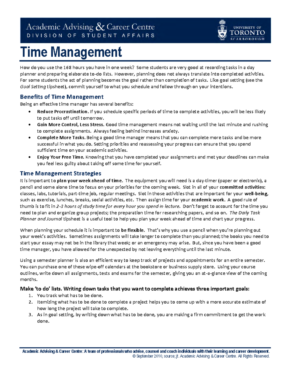 Time Management - The document above include tips on how to use ...