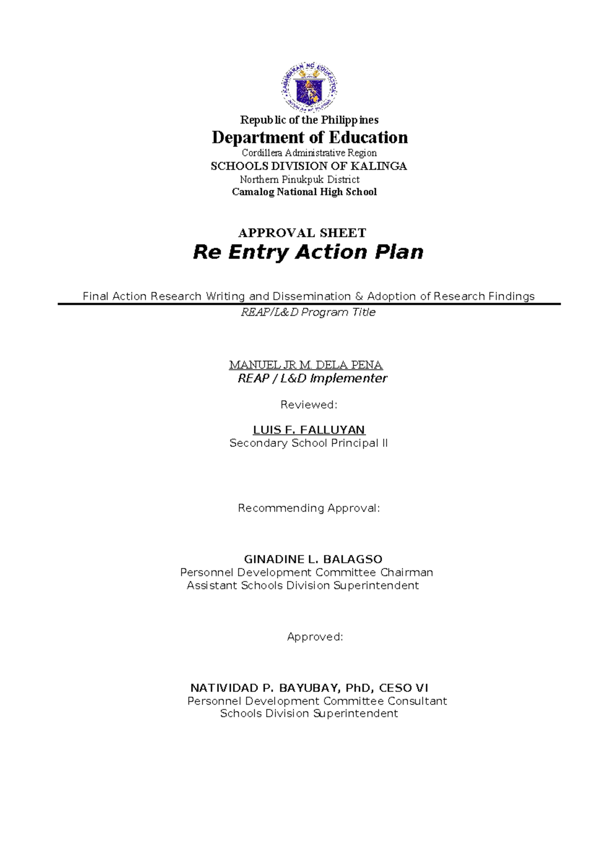 RE Entry PLAN research - n/a - Republic of the Philippines Department ...