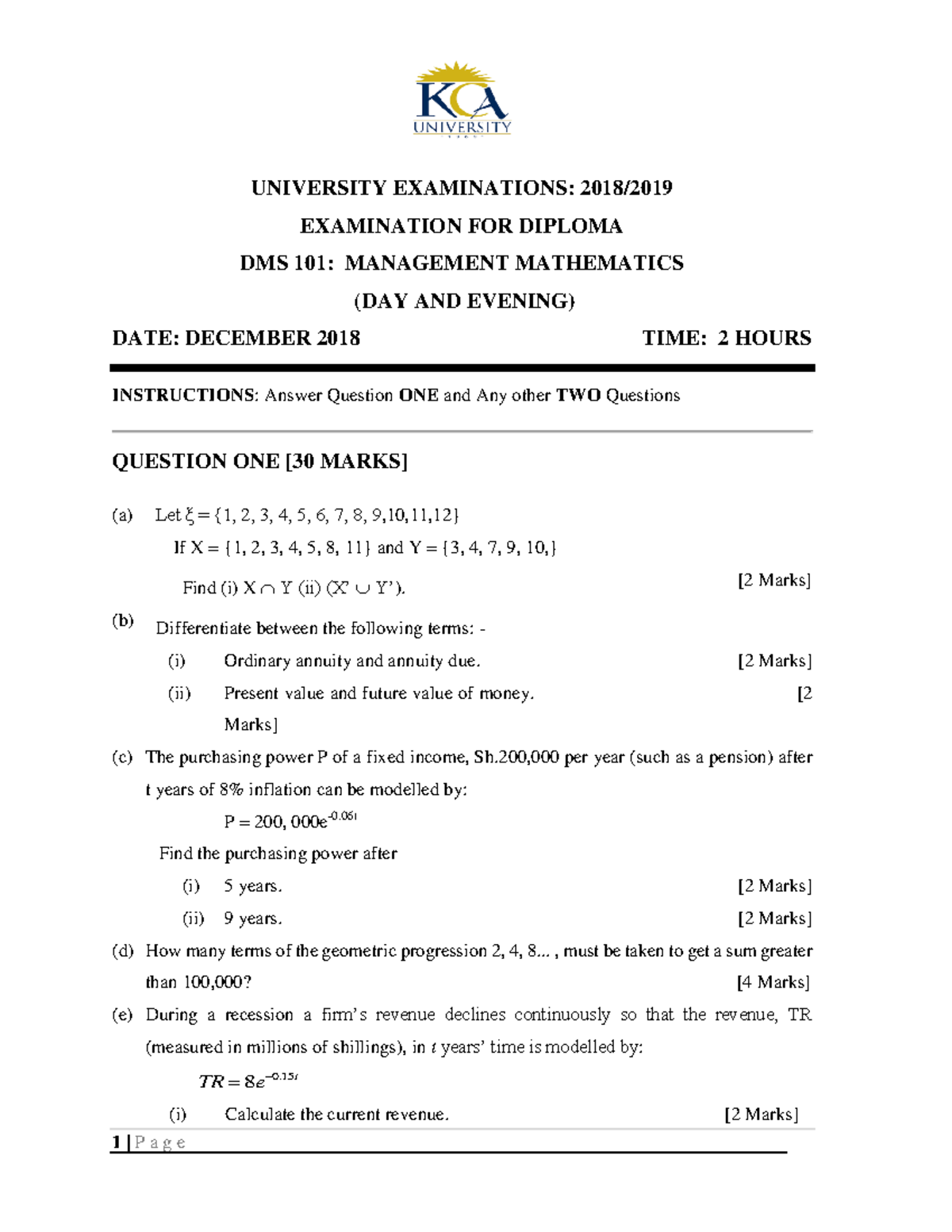 DMS101 Management Mathematics mandatory Assignment by Dr.stephen ...