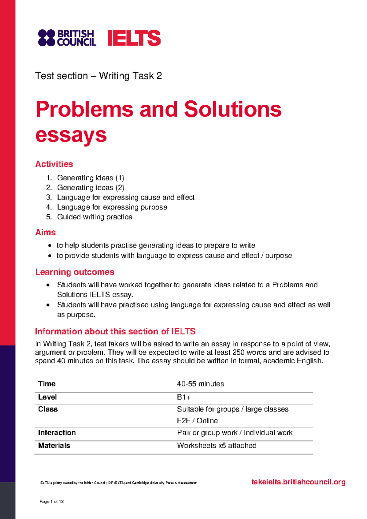 Writing task 2 problems and solutions - IELTS is jointly owned by the ...