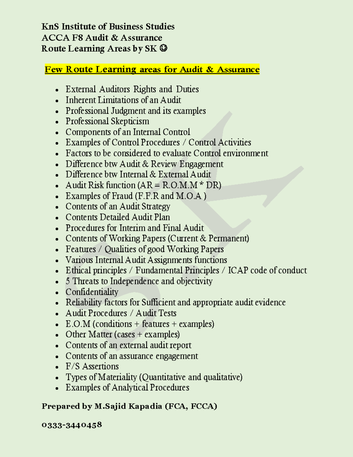 ACCA F8 - learning notes - KnS Institute of Business Studies ACCA F8 ...