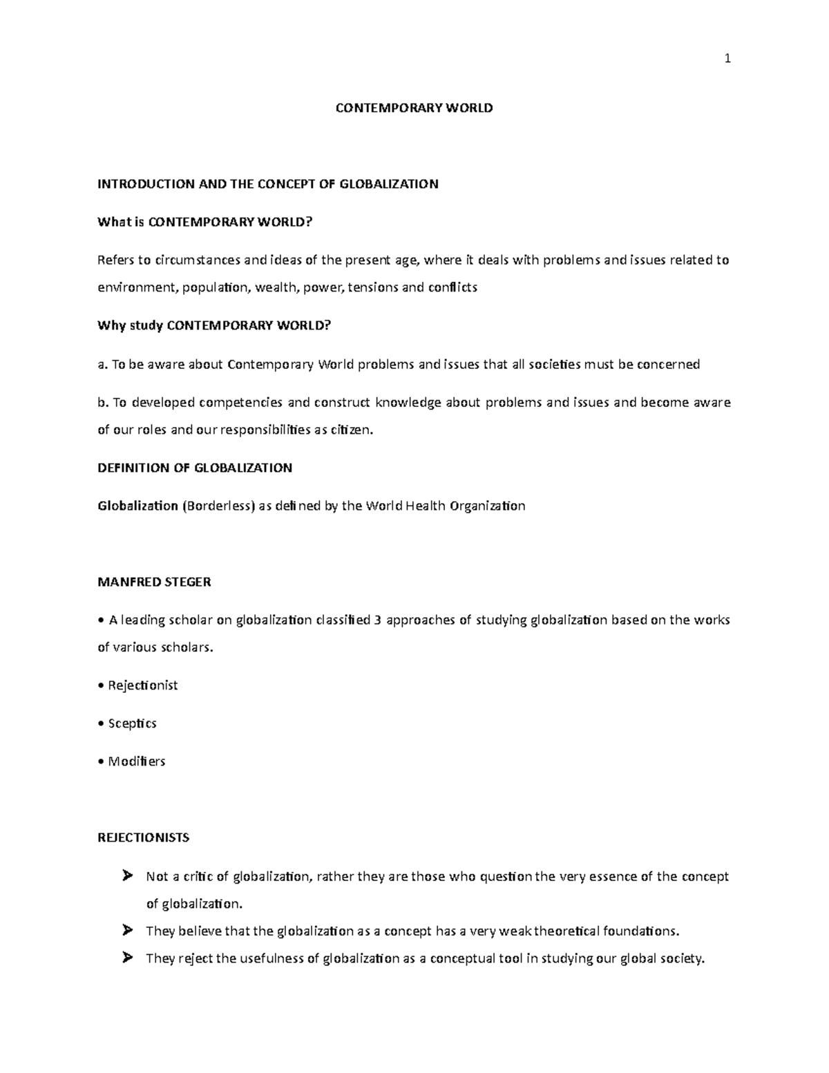 Reviewer Contemporary World - CONTEMPORARY WORLD INTRODUCTION AND THE ...