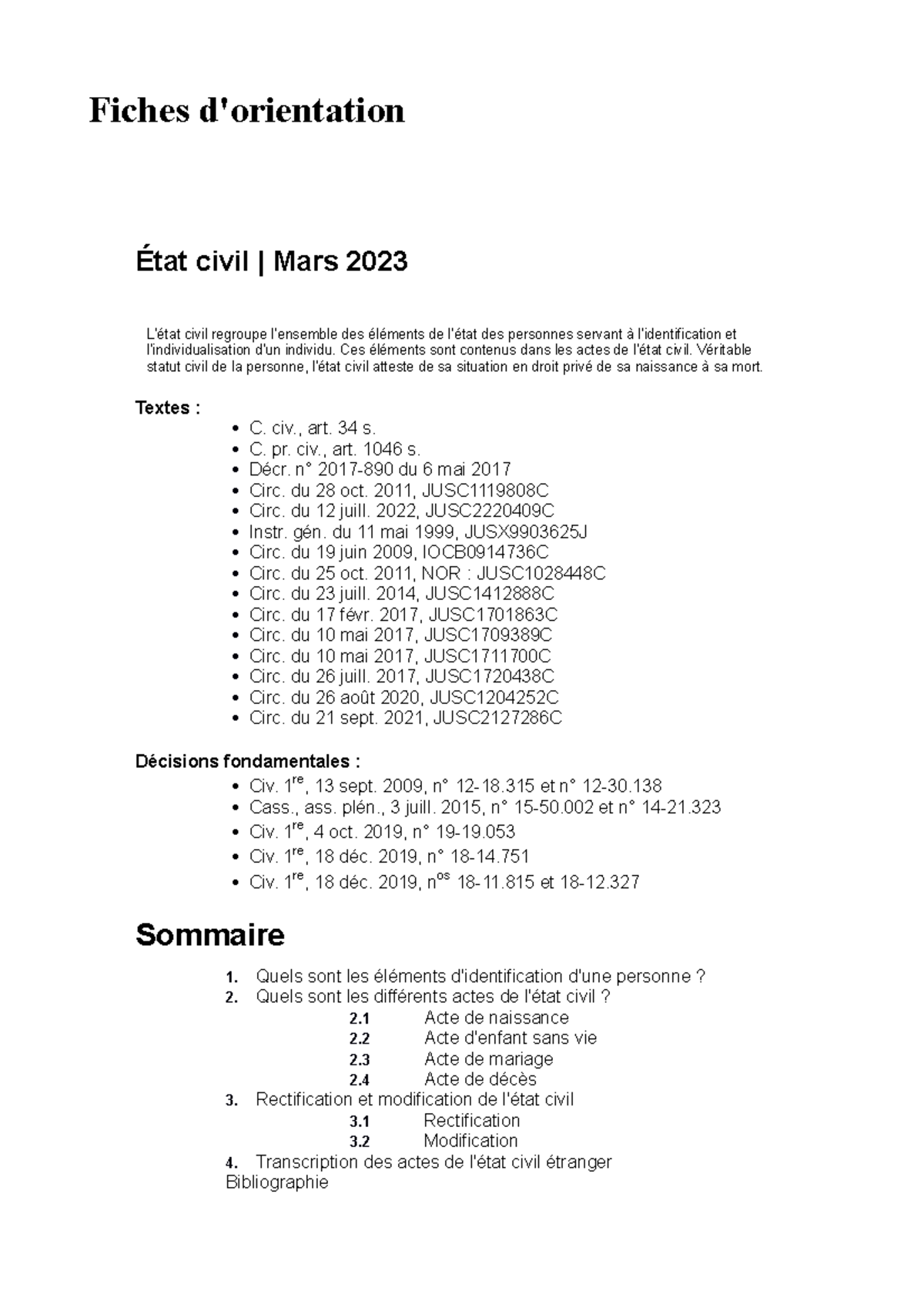 L'etat civil Dalloz - Fiches d'orientation État civil | Mars 2023 ...
