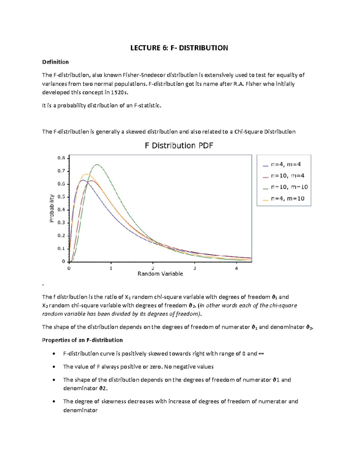 F- Distribution Probability AND Statistics 3 - LECTURE 6: F ...