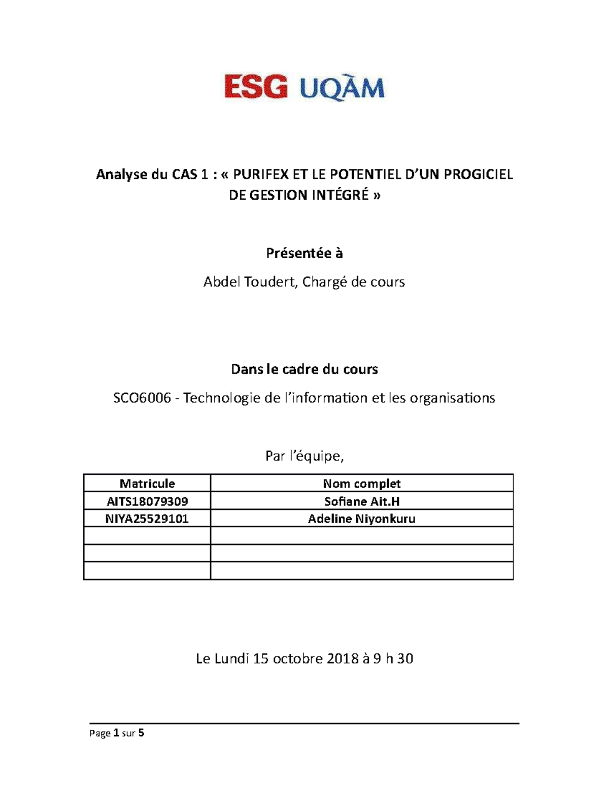 TP1 V.2 - Pemier travail en equipe - Analyse du CAS 1 : « PURIFEX ET LE ...