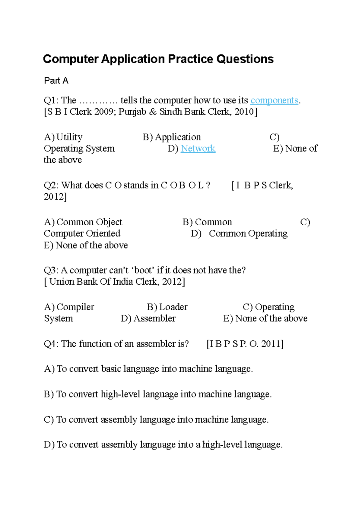 Computer Application Practice Questions - ........... tells the ...