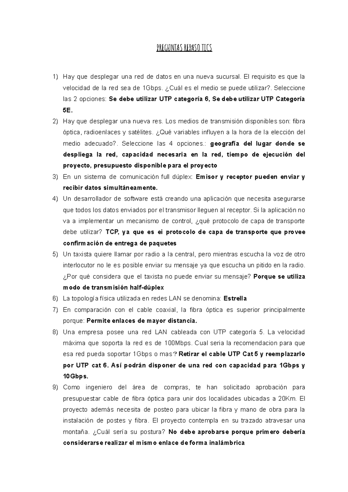 Preguntas repaso tics - PREGUNTAS REPASO TICS Hay que desplegar una red ...