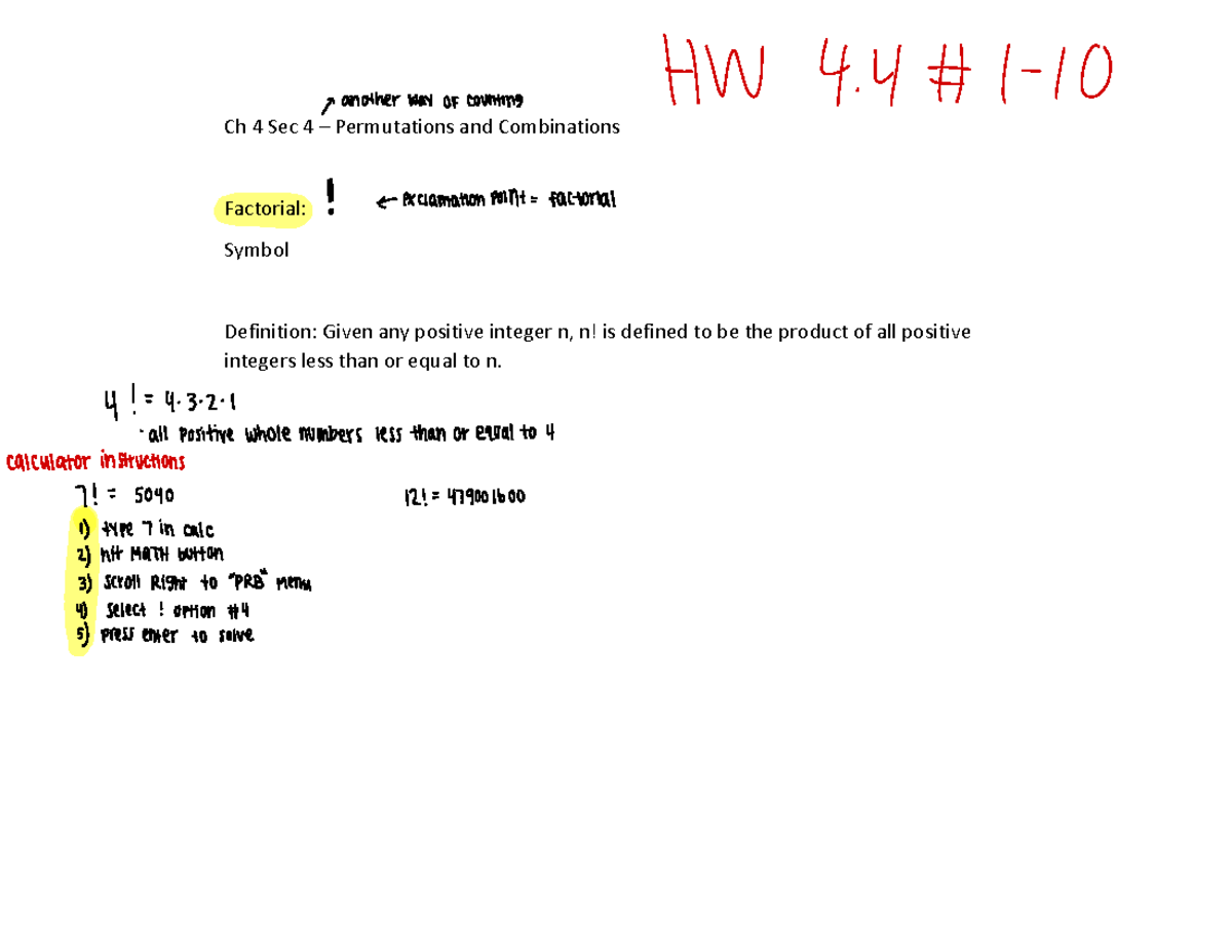 Ch 4.4 permutations and combinations - Ch 4 Sec 4 ʹ Permutations and ...