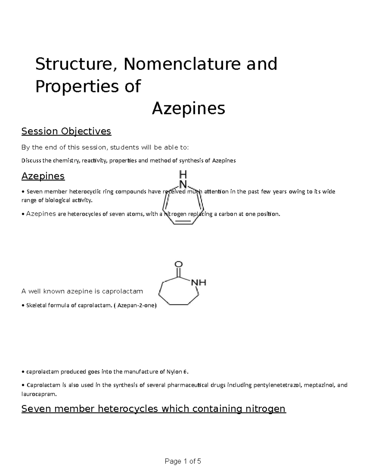 Chapter - 63 Structure, nomenclature and properties of azepines ...