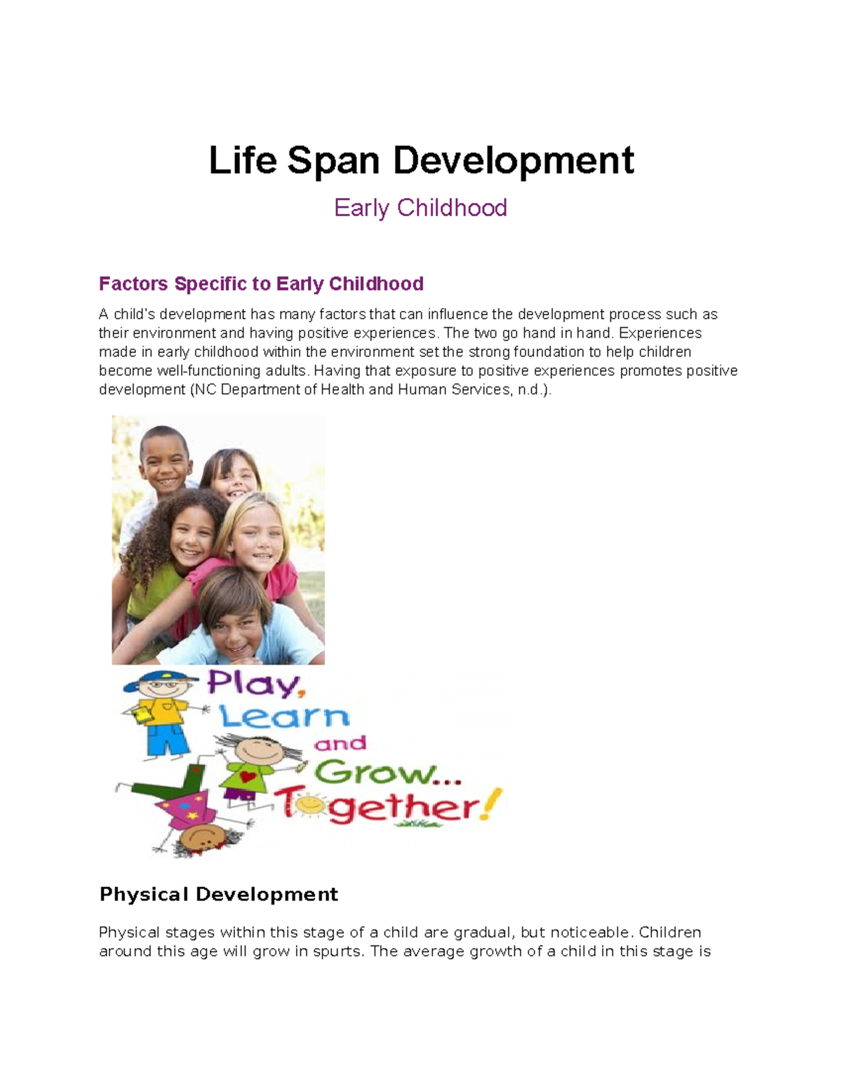 Life Span Development - n/a - Life Span Development Early Childhood ...