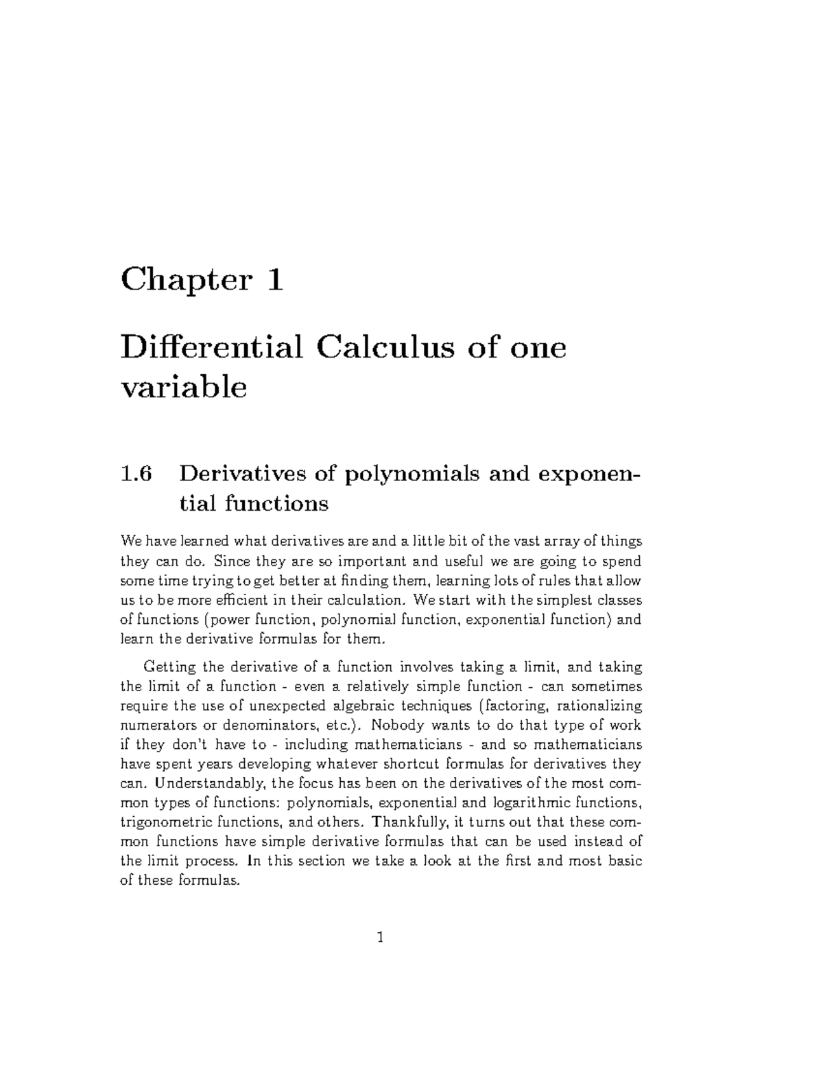 Section 1-6 Derivatives of polynomials and exponential functions - Chapter 1 Differential ...