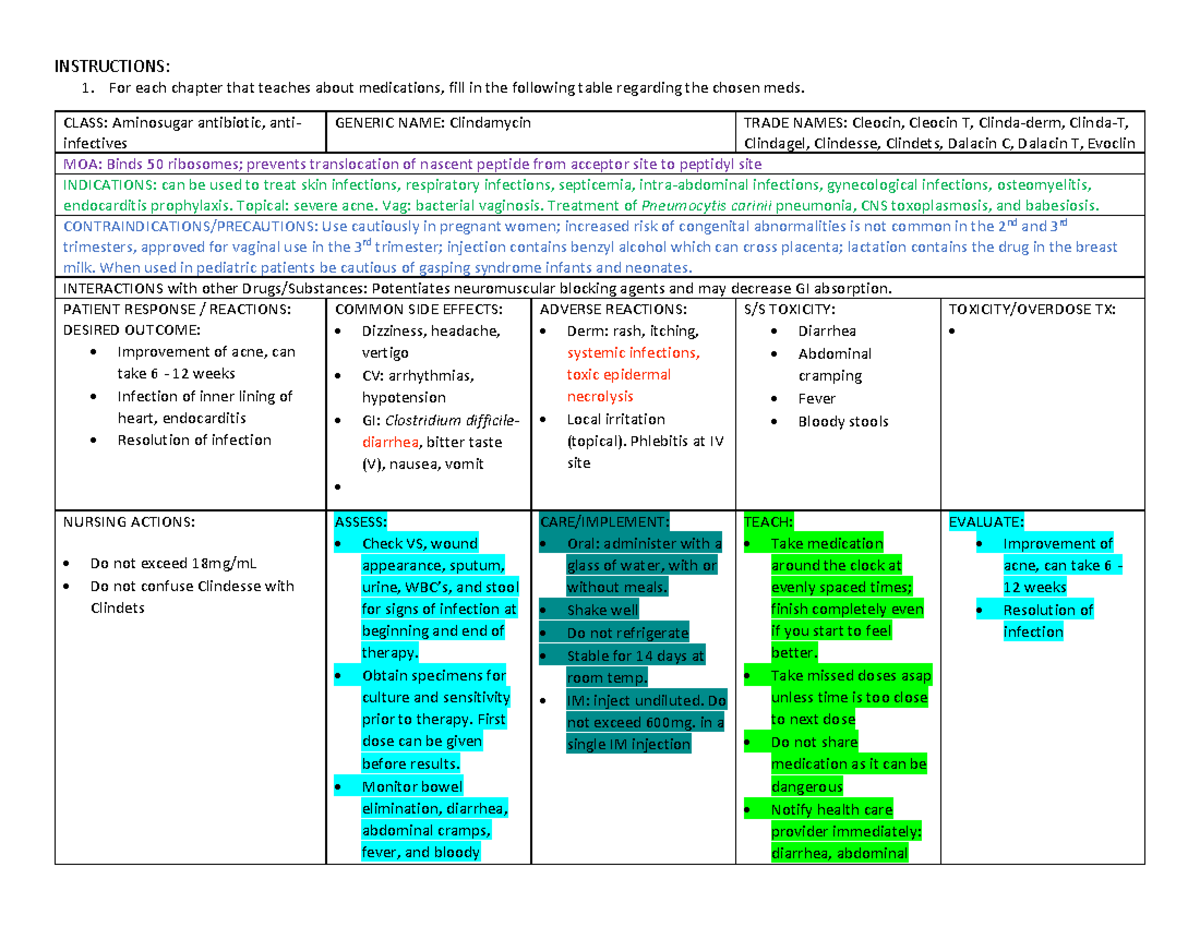 Clindamycin - INSTRUCTIONS: For each chapter that teaches about ...