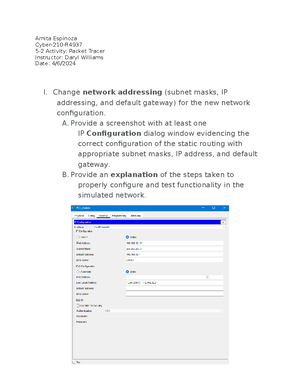 CYB 220 Module 1 1 2 Packet Tracer Setup Activity Arnita Espinoza - CYB-220-T4117 - Studocu