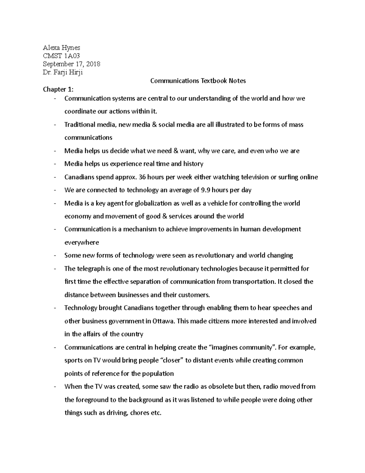 Communications textbook notes - Alexa Hynes CMST 1A03 September 17 ...