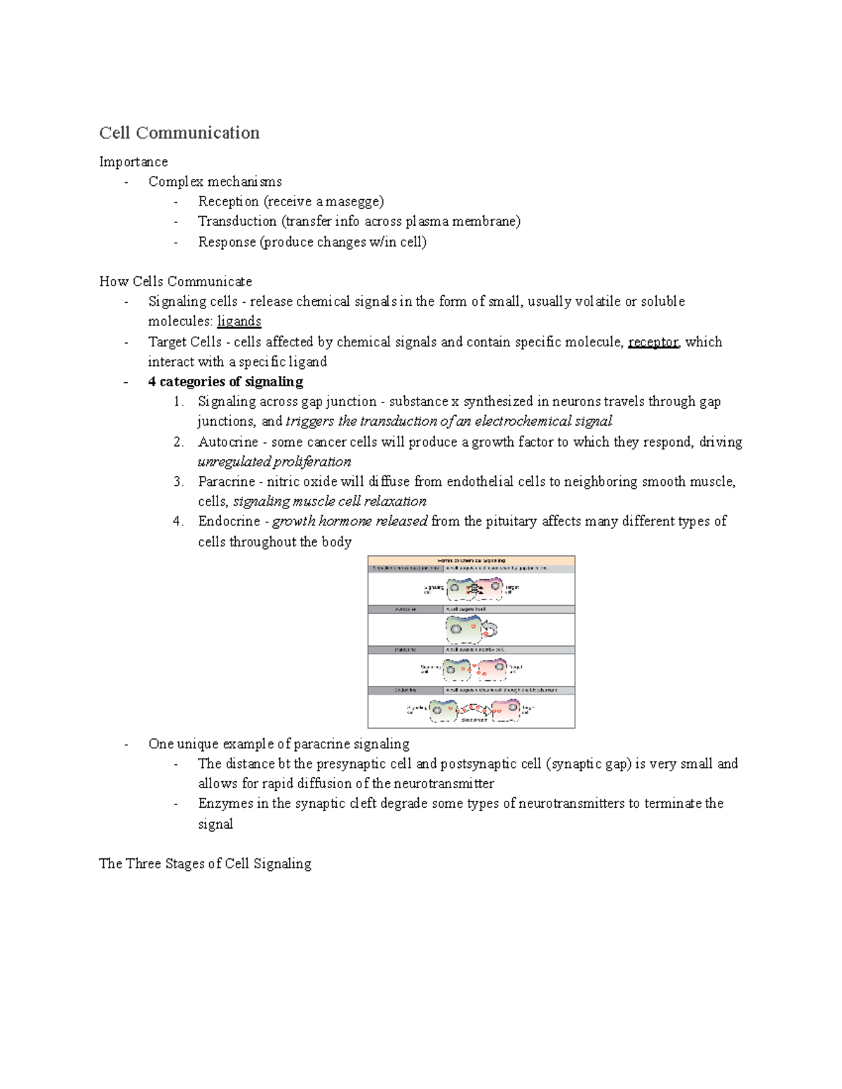 Bio 281 Chapter 9 Reading Notes - Cell Communication Importance ...