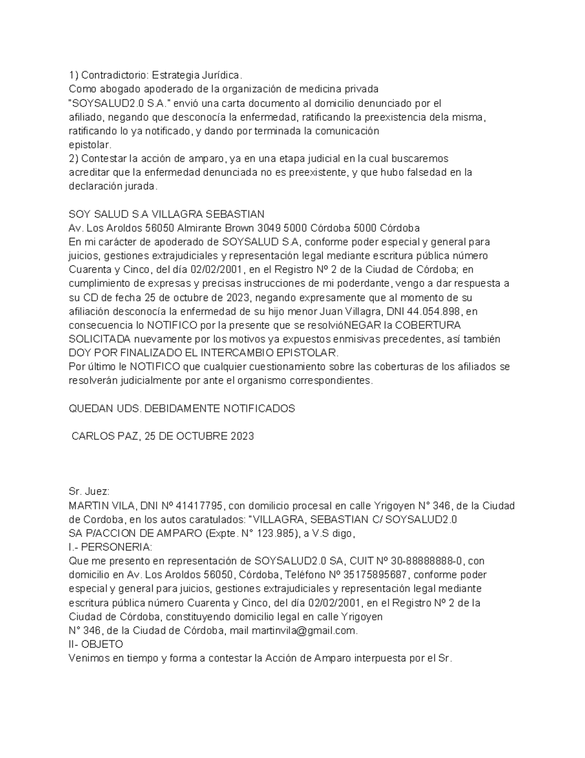 1) Contradictorio- Estrategia Jurídica - Como abogado apoderado de la ...