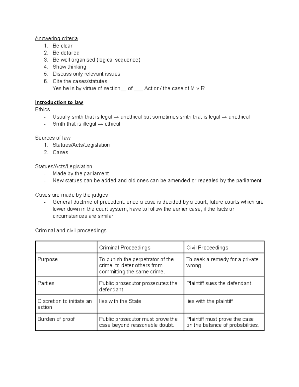 LAW Notes - nil - Answering criteria 1. Be clear 2. Be detailed 3. Be ...