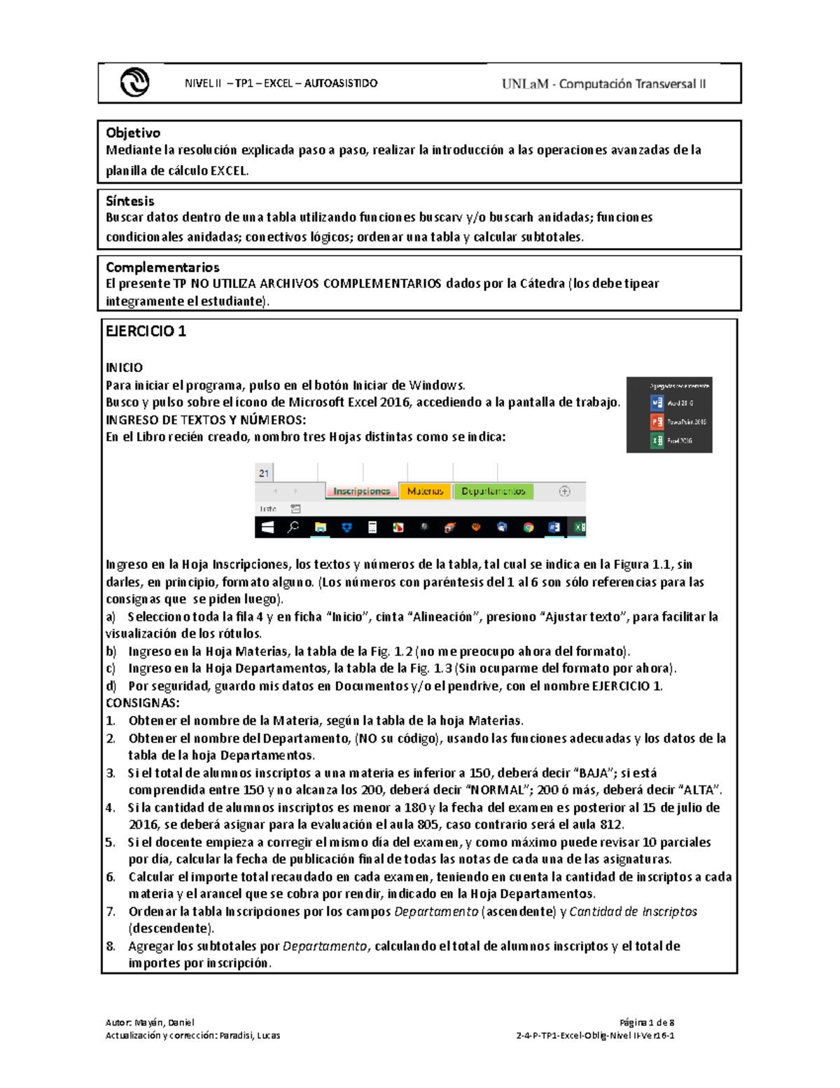 2 4 P TP1 Excel Oblig Nivel II Ver16 1 - Autor: Mayán, Daniel Página 1 de 8 Actualización y ...
