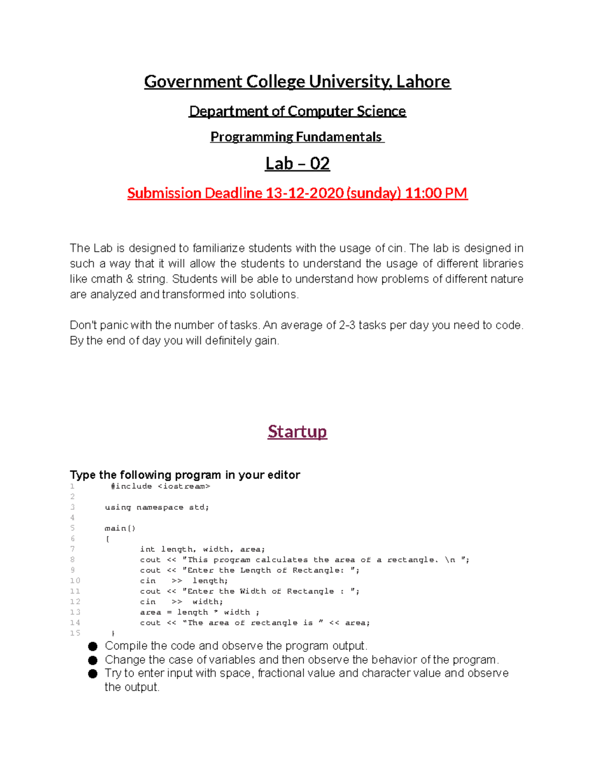 Lab-02 - Lecture notes 2 - Government College University, Lahore ...