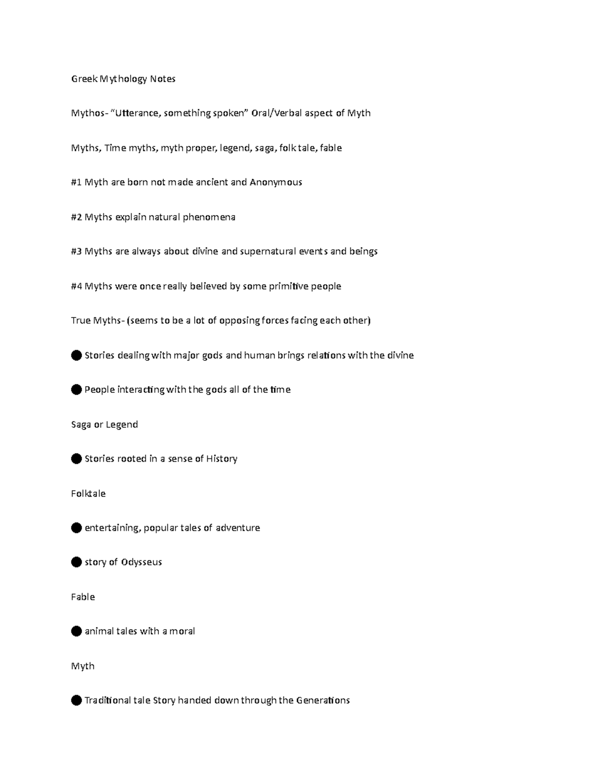 Greek Mythology Notes - Greek Mythology Notes Mythos- “Utterance ...