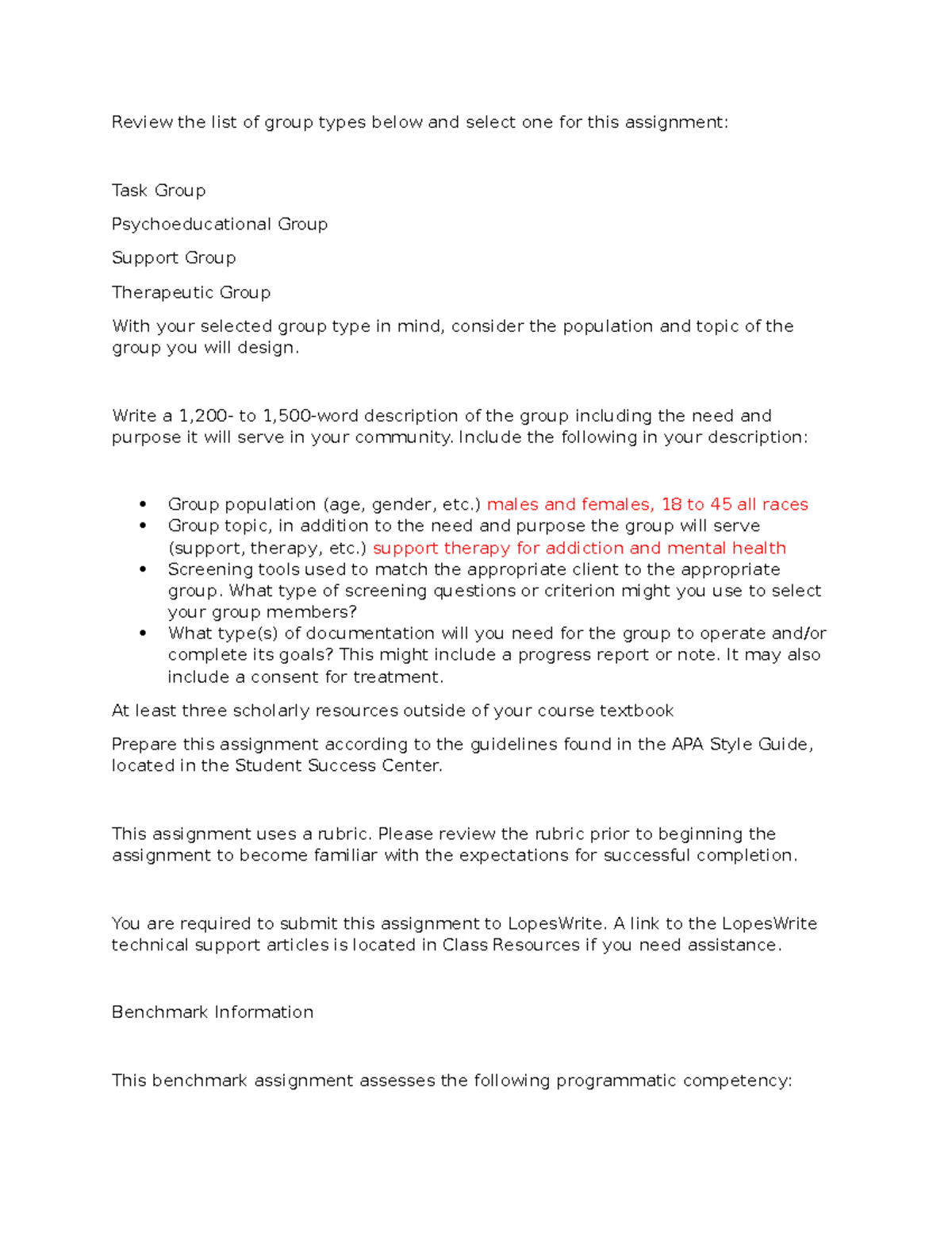 Benchmark - Create a Group - Review the list of group types below and ...