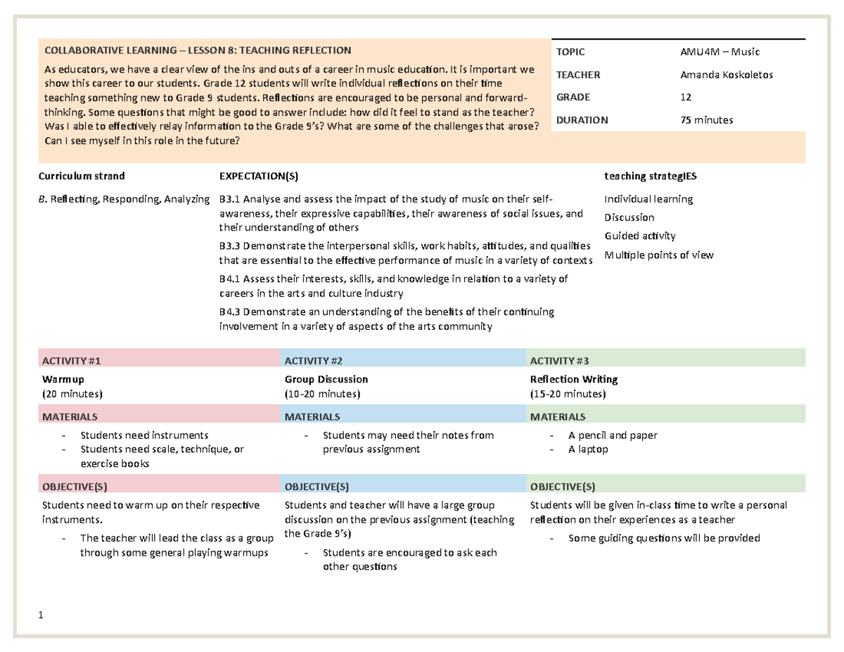 Lesson 8 - In-Class Reflection - COLLABORATIVE LEARNING – LESSON 8 ...
