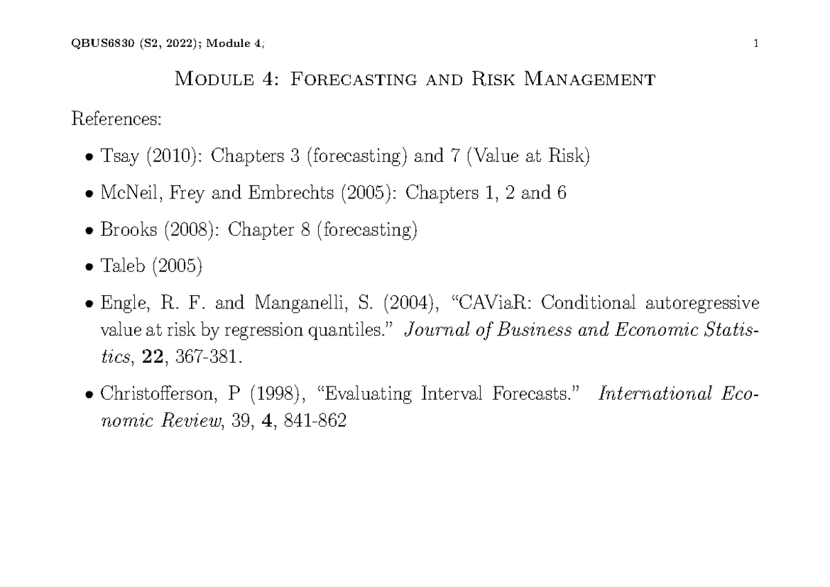 Lecture 2 M4 - Module 4: Forecasting and Risk Management References ...
