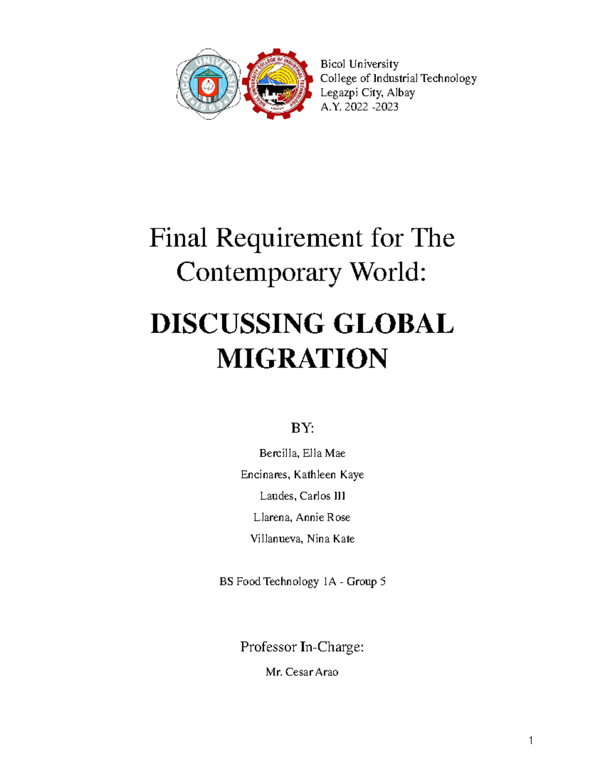 Global-Migration - Notes - Bicol University College of Industrial ...