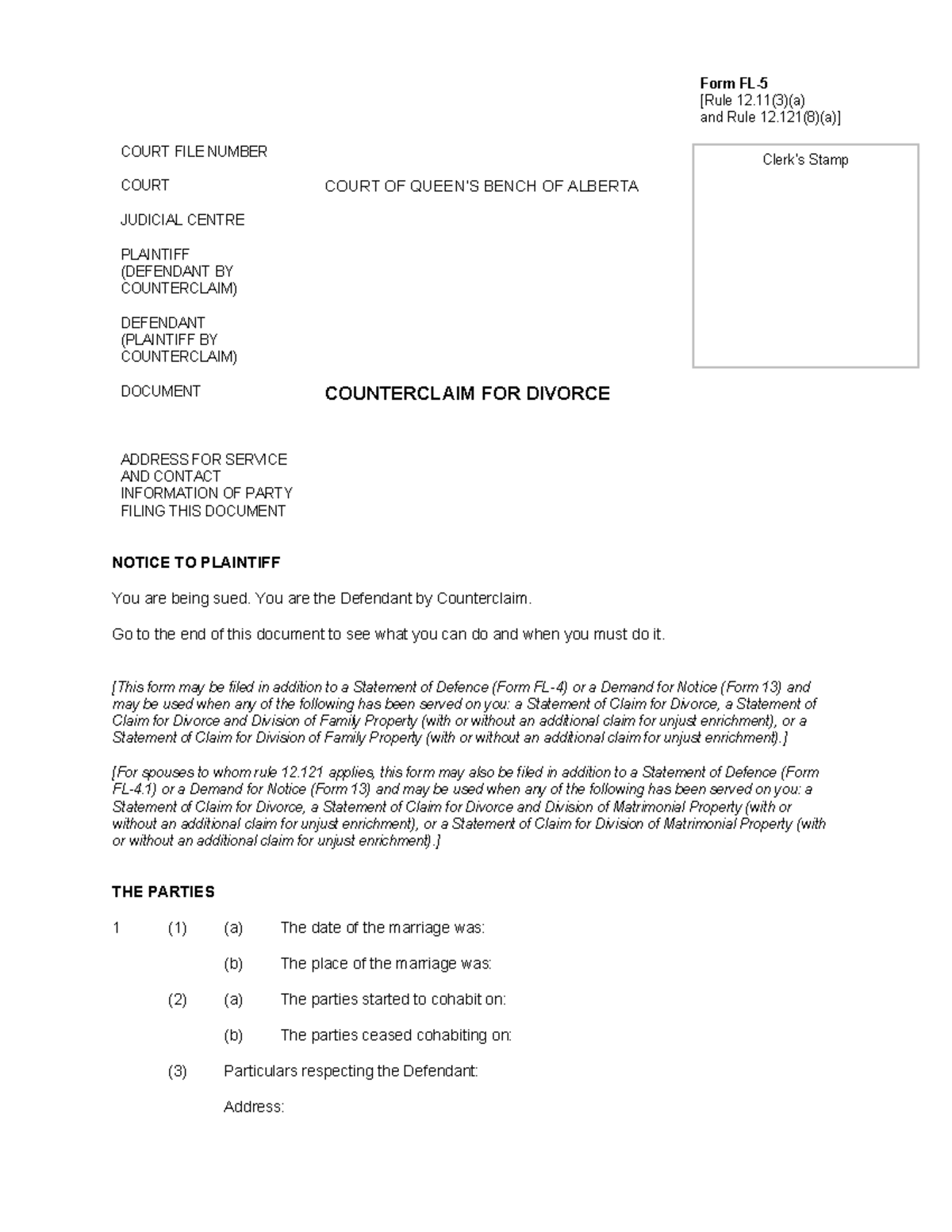 Counterclaim-for-divorce-revised - Form FL- 5 [Rule 12(3)(a) and Rule ...