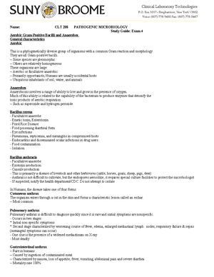 CLT 208 Exam 4 Study Guide updated 2023 - Name: CLT 208 PATHOGENIC ...
