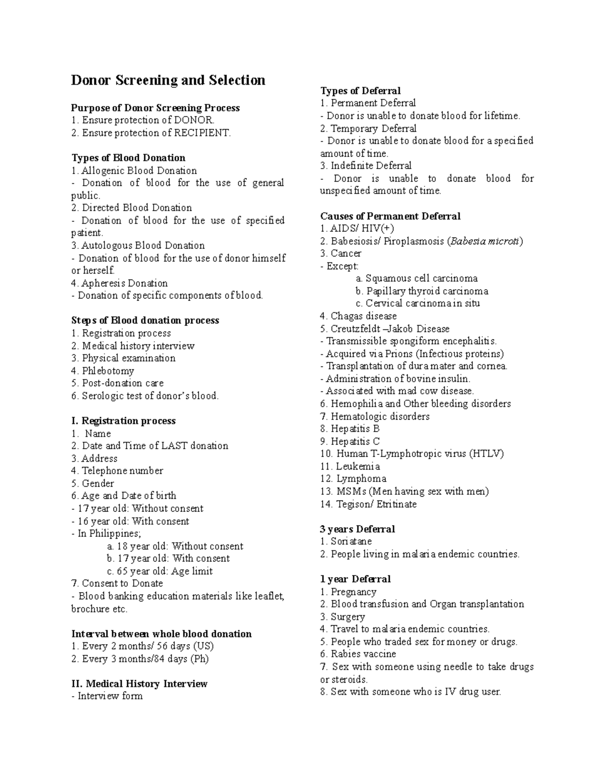 Donor Screening and Selection - Donor Screening and Selection Purpose ...