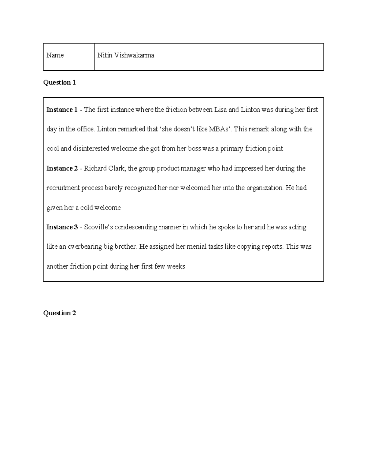 IMT Lisa Benton - Name Nitin Vishwakarma Question 1 Instance 1 - The first instance where the ...