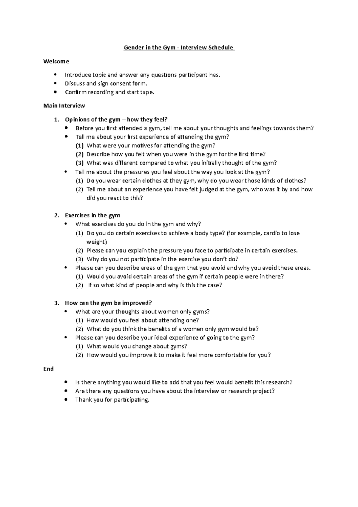 Interview Scheldule - Gender in the Gym - Interview Schedule Welcome ...
