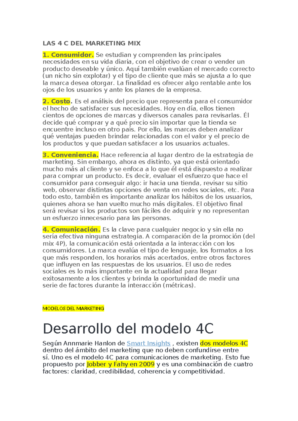 LAS 4 C DEL Marketing MIX - LAS 4 C DEL MARKETING MIX 1. Consumidor. Se ...