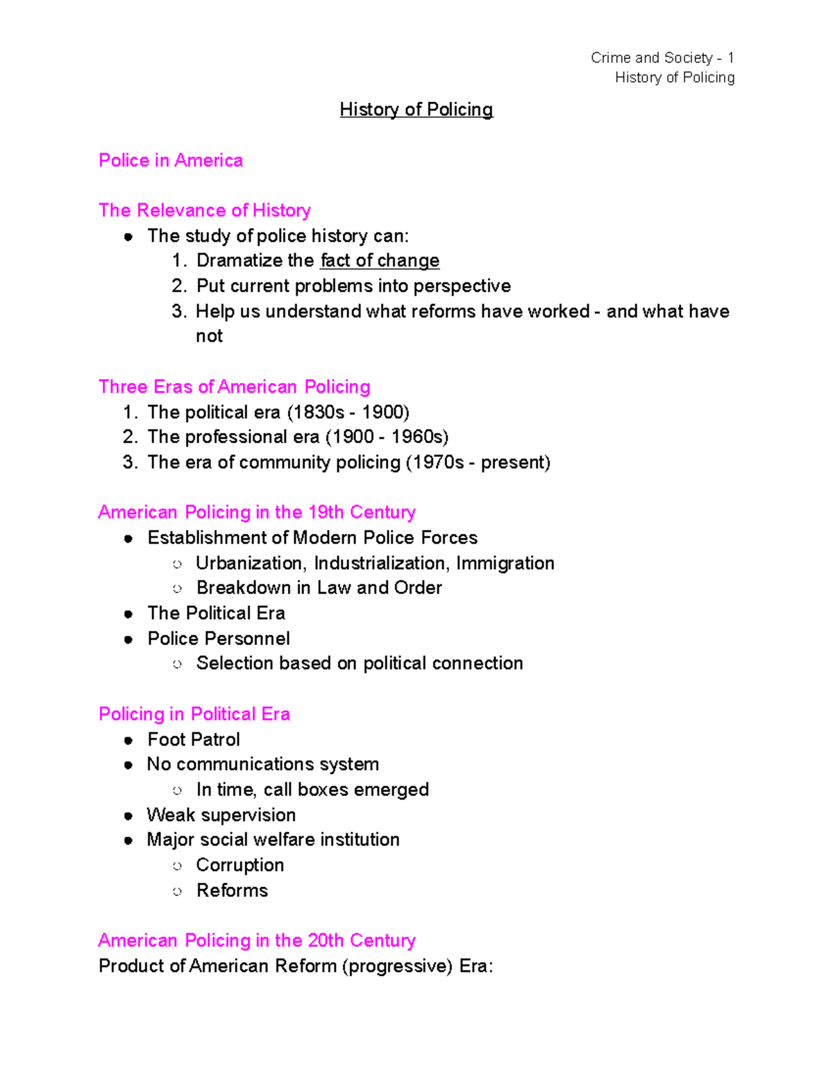 History of Policing - Professor London - Crime and Society - 1 History ...