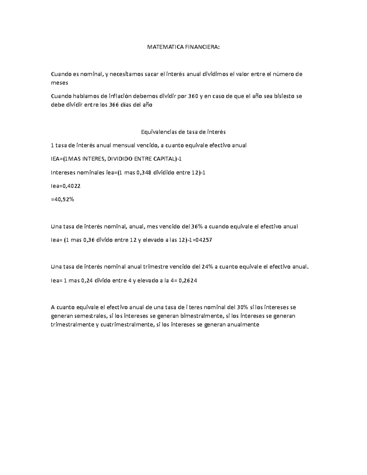 Matematica Financiera - MATEMATICA FINANCIERA: Cuando es nominal, y ...
