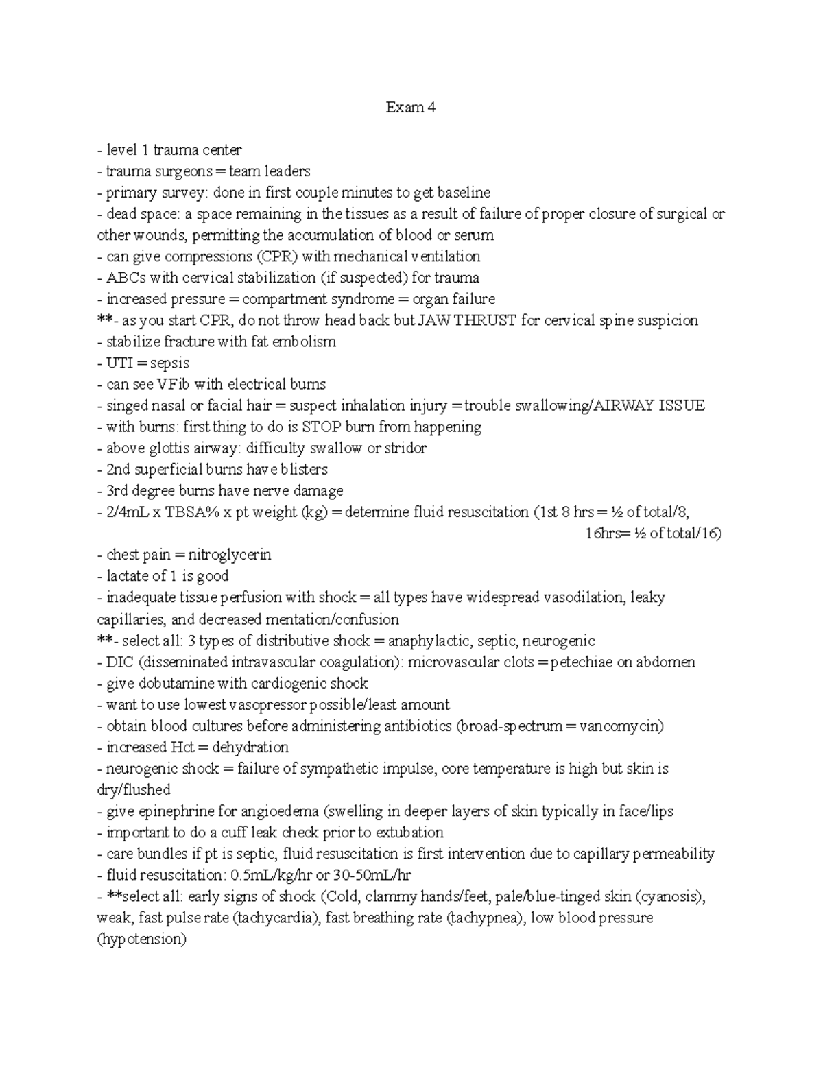 Exam Review #4 - Study guide - Exam 4 level 1 trauma center trauma ...