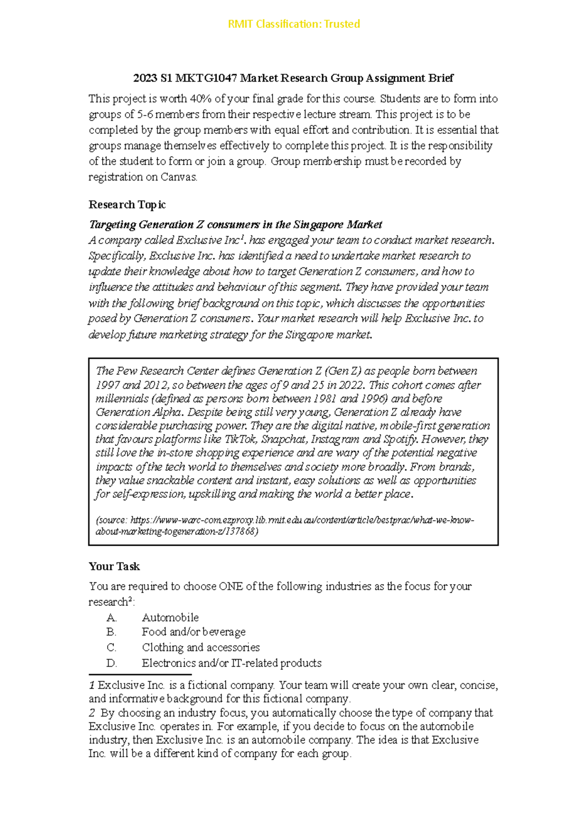 2023 S1 MKTG1047 Market Research Group Assignment Brief -1 - Students ...
