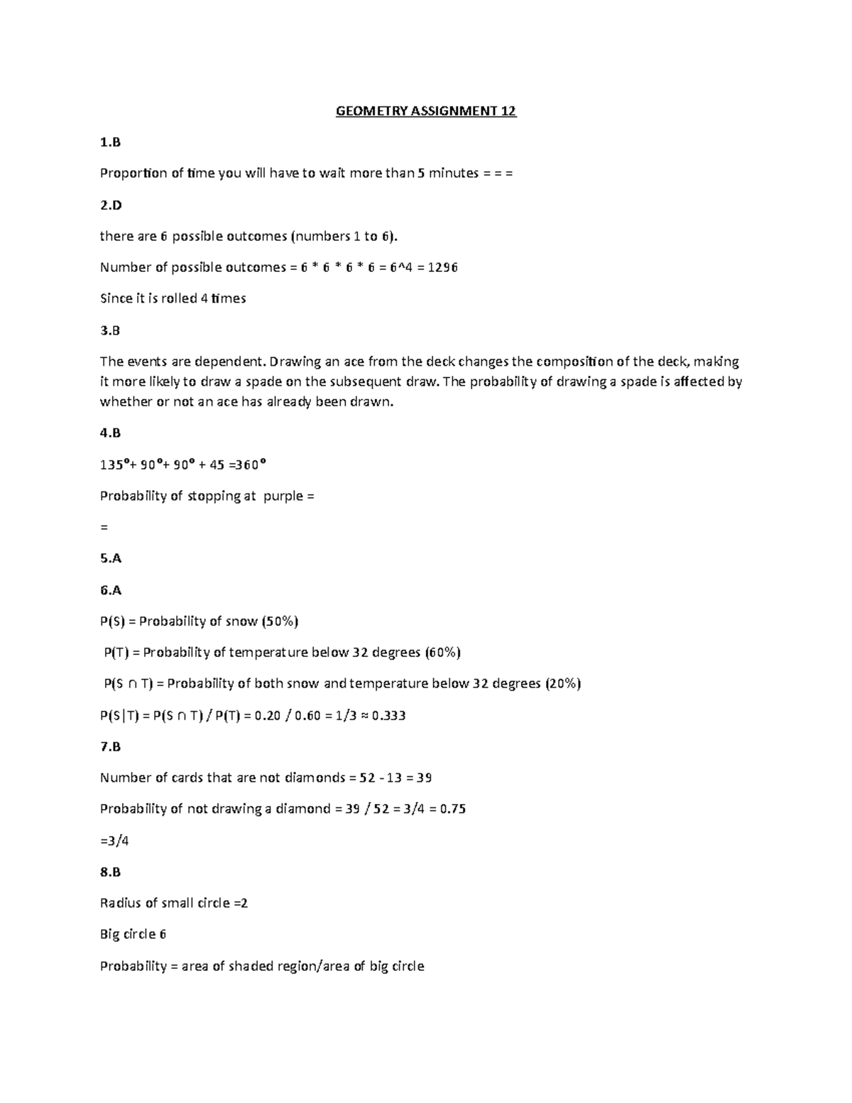 Geometry Assignment 12 - GEOMETRY ASSIGNMENT 12 1 Proportion of time ...