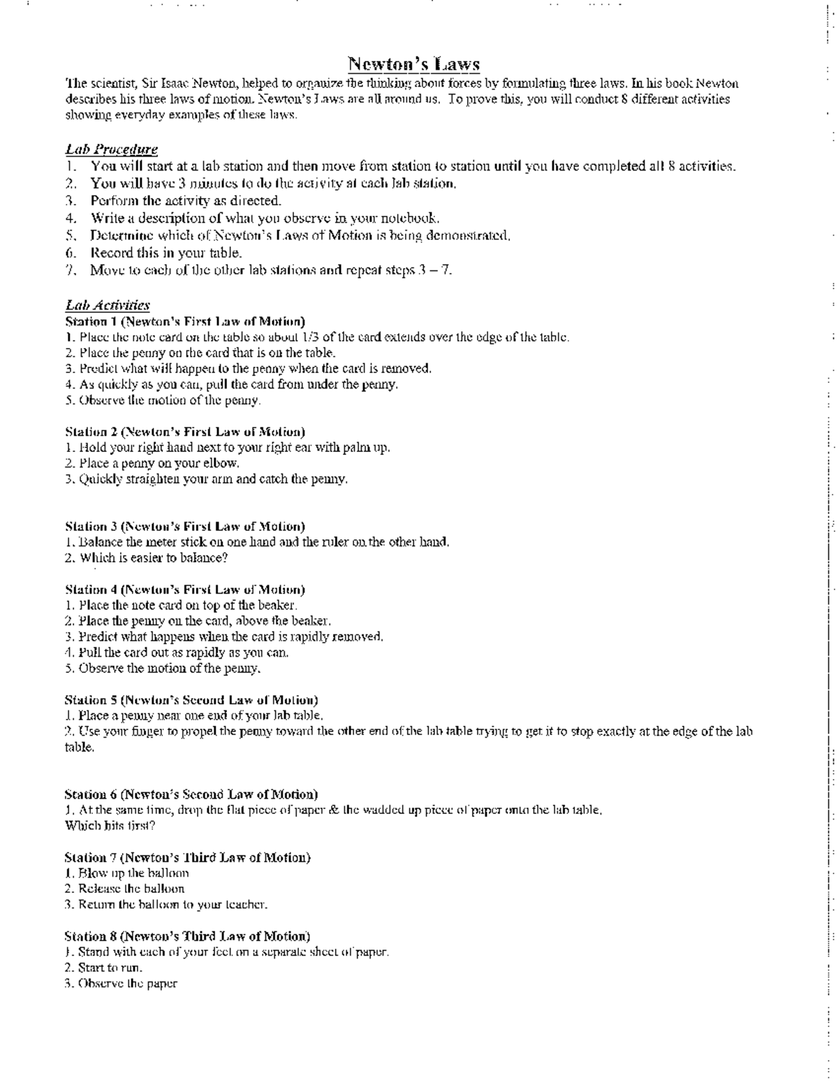 Newtons Laws Lab - This is a project - Studocu