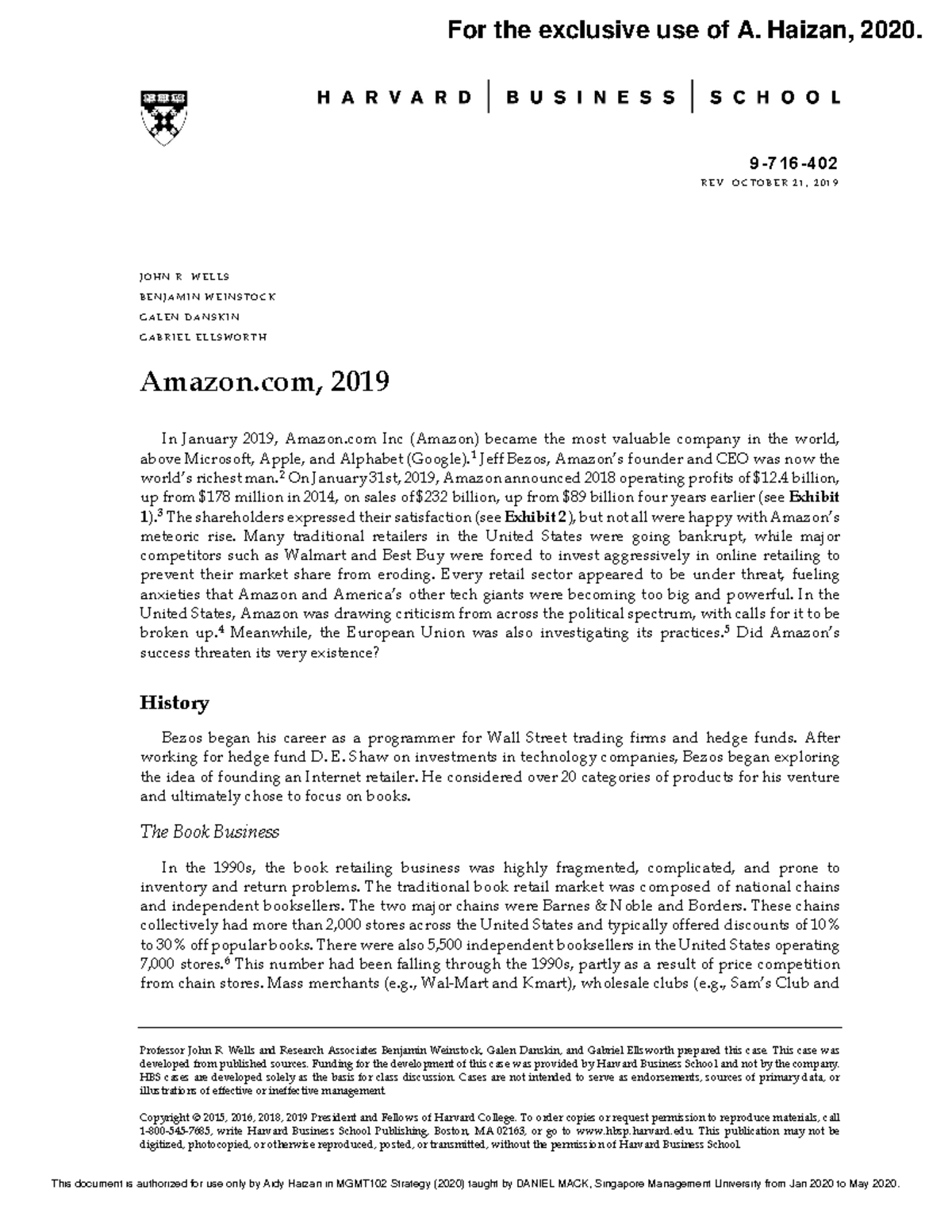 Amazon - DANIEL mack lecture readings - 9 -7 1 6 -4 0 2 R E V : O C T O B E R 2 1 , 2 0 1 9 ...