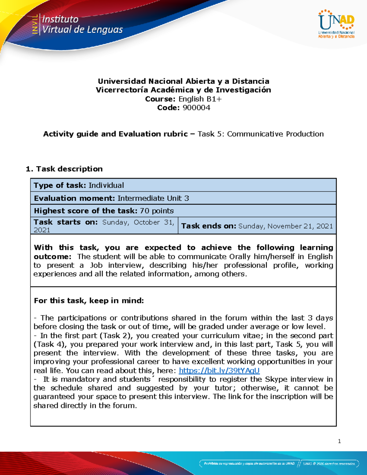 Activities guide and Evaluation rubric - Unit 3 -Task 5 - Communicative ...