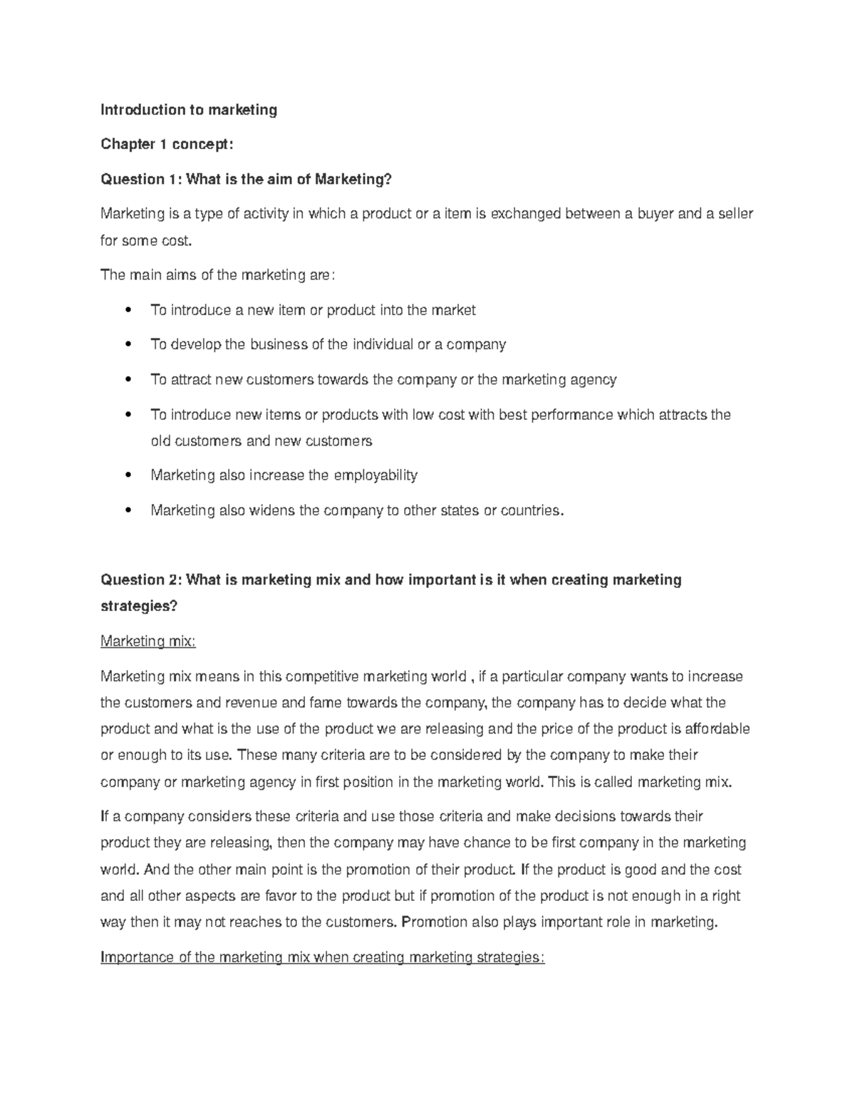 Introduction to marketing-Chapter 1 concept - Introduction to marketing ...