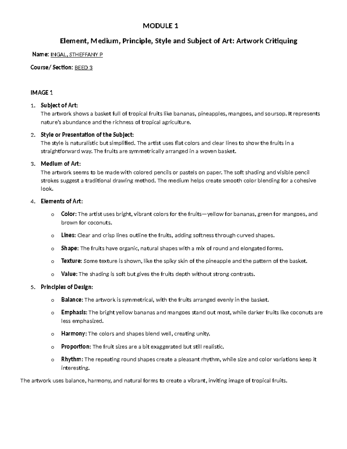 Module 1- ART Appreciation - MODULE 1 Element, Medium, Principle, Style and Subject of Art ...