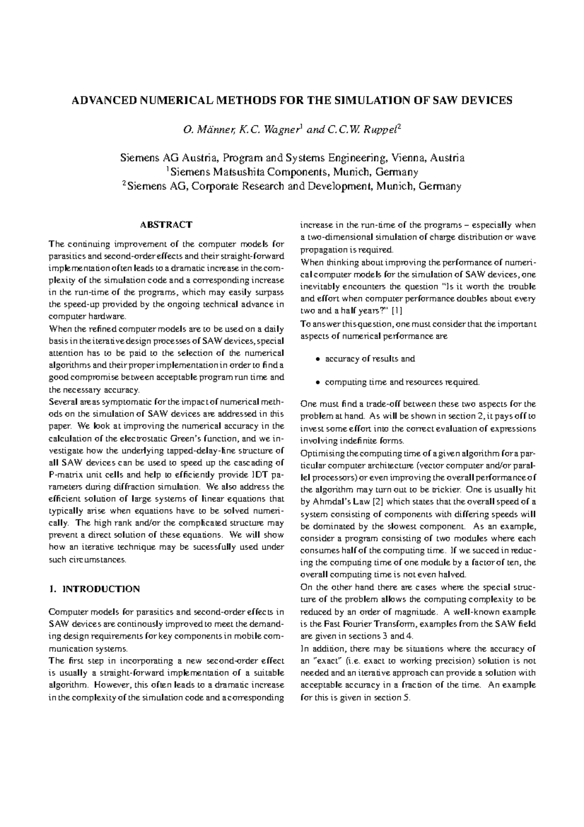 Advanced Numerical Methods For The Simulation Of Saw Devices Advanced Numerical Methods For